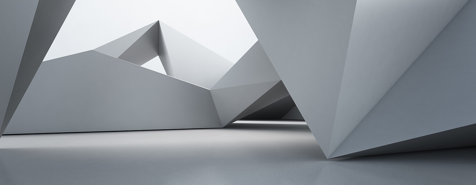 Geometric shapes structure on empty concrete floor with polygona | Art ...